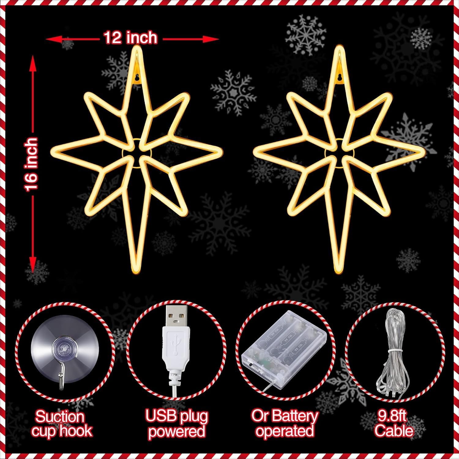 QIHE-2 Pack 16 Inch Bethlehem Star Window, Christmas Star, Nativity ...