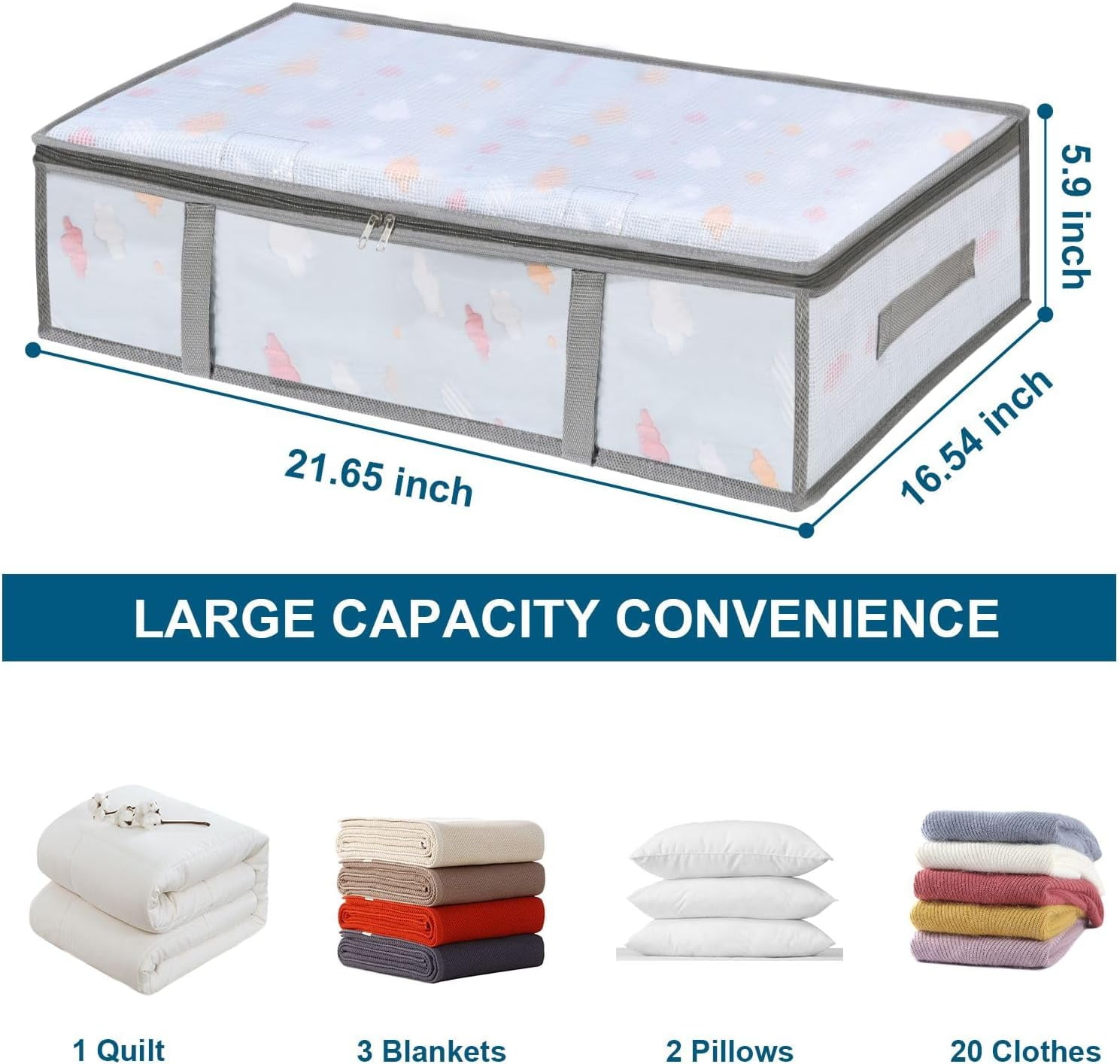 QIHE-2 Pack Under Bed Storage Containers Bins, Humid-Proof Plastic ...