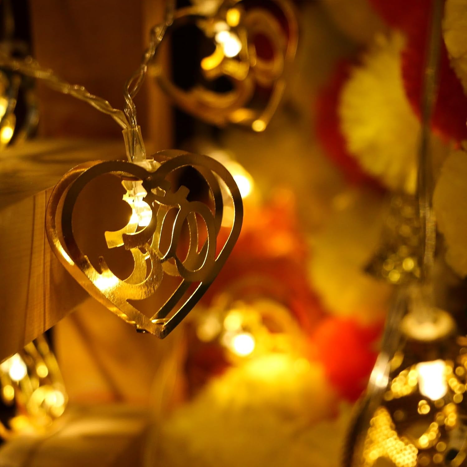 QIHE-2 Pack Diwali Gifts String Lights OM-Diya - 20LED Gold Metal ...