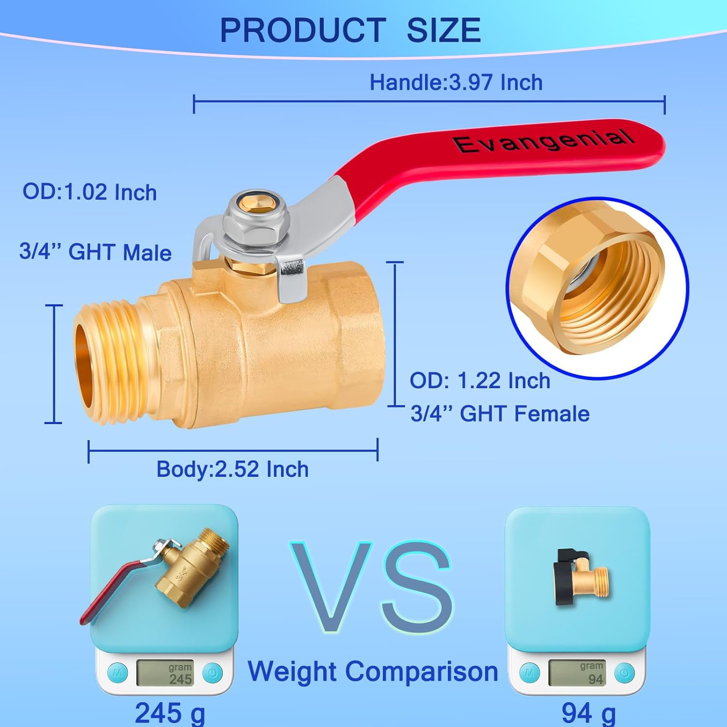QIHE-2-Pack Garden Hose Shut Off Valve,No Restricted-Flow Water Shut ...