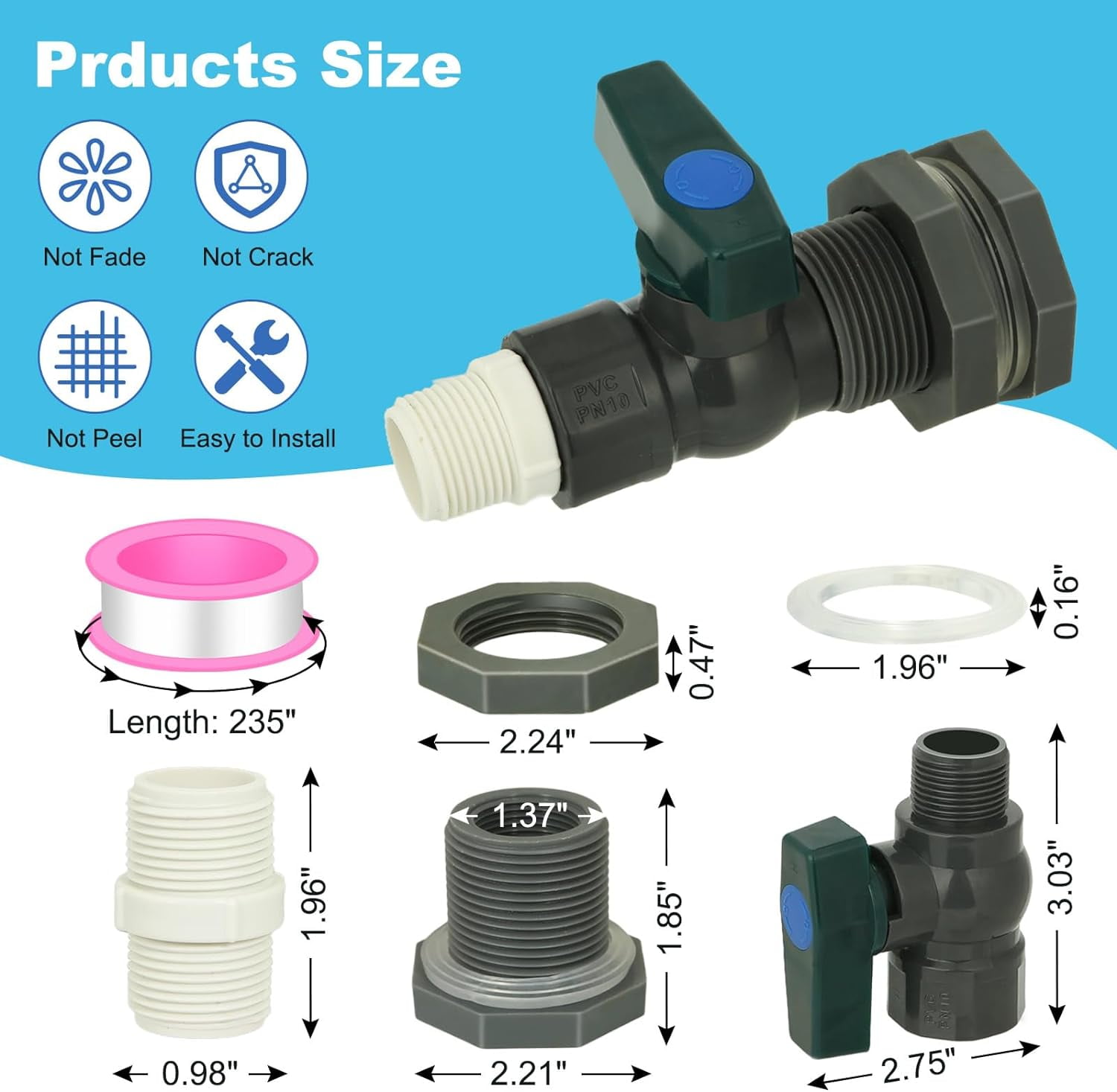 QIHE-2 Pack Rain Barrel Spigot Kit, PVC Water Barrel Diverter Kit, 3/4 ...