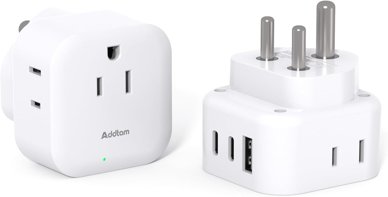 QIHE-2 Pack US to India Plug Adapter, Type D Travel Adapter with 3 ...
