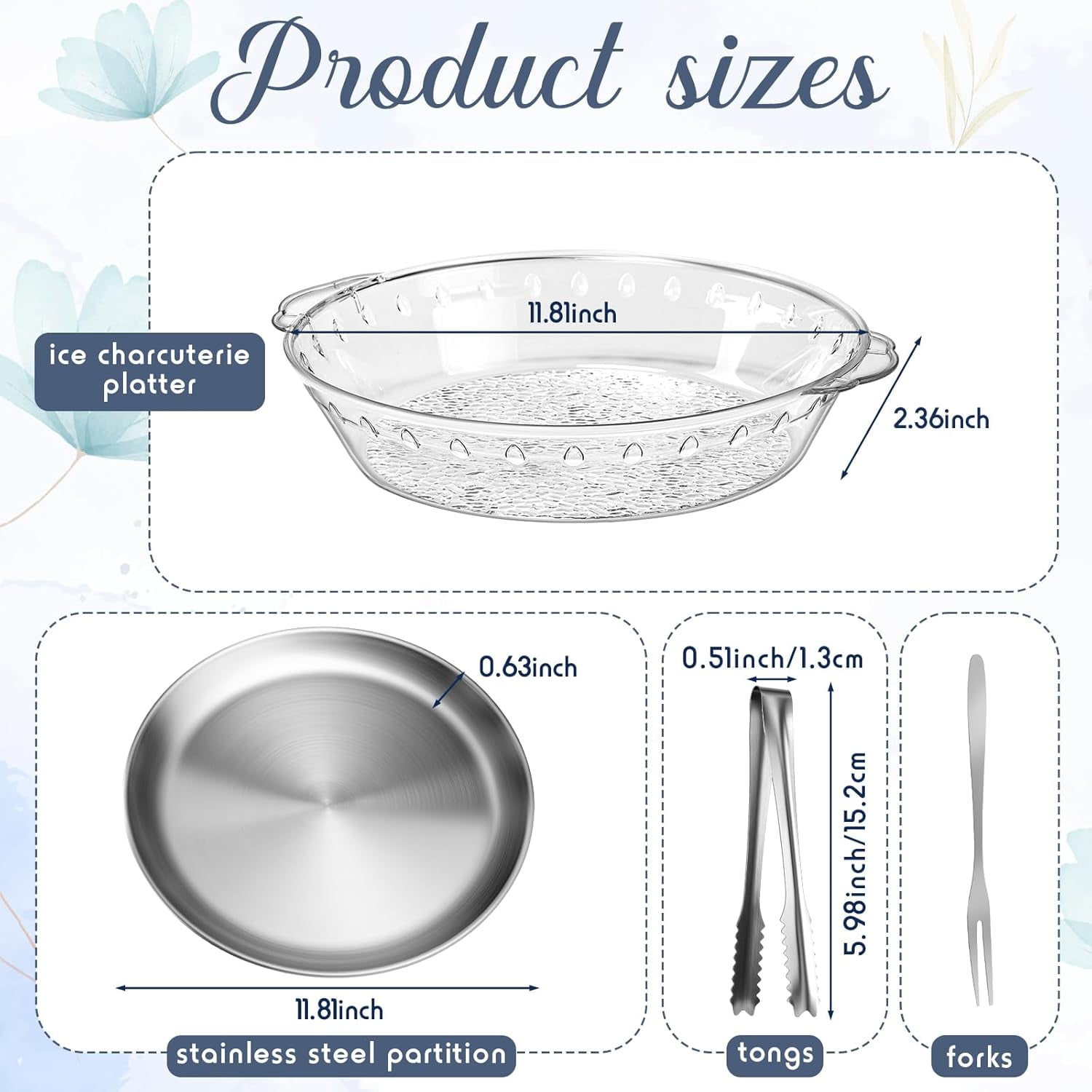 QIHE-2 Sets 11.8" Chilled Serving Tray for Parties Round Iced Platter ...