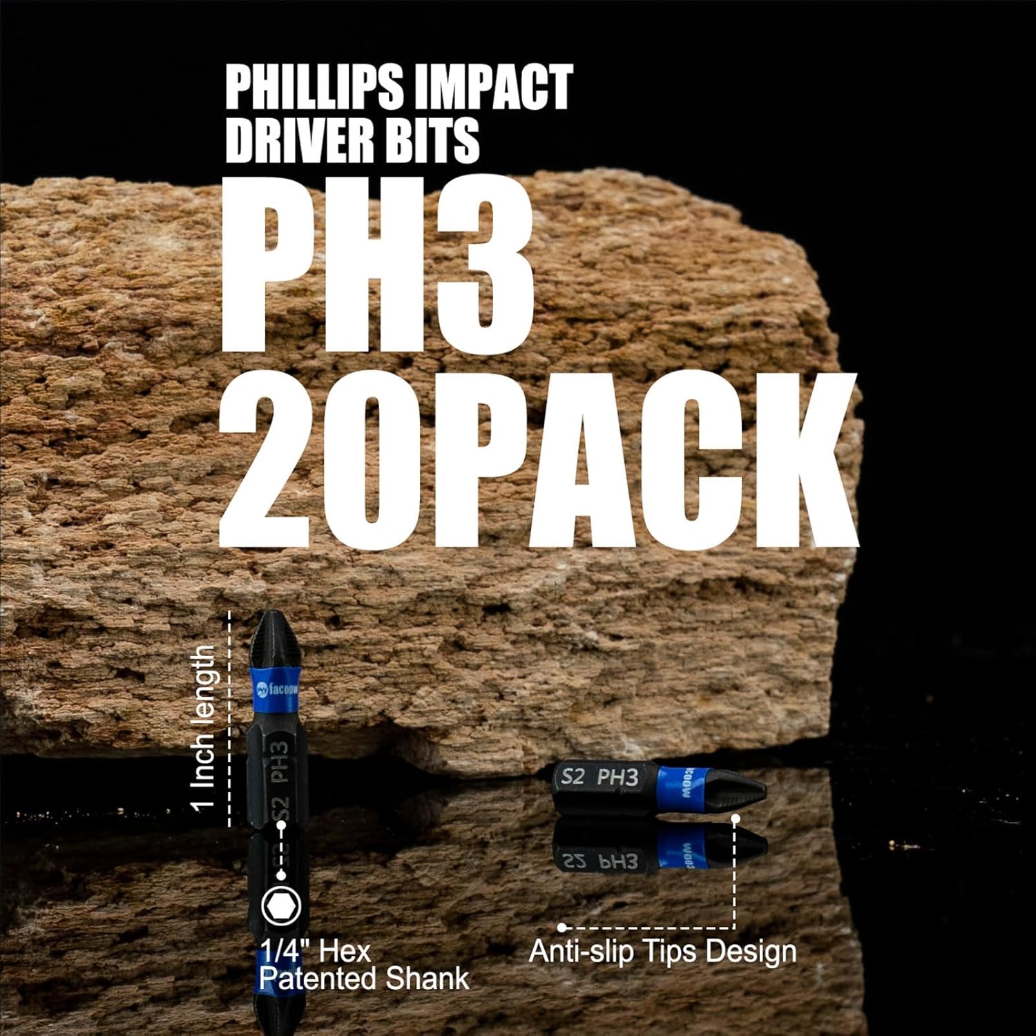 QIHE-20 Pack Phillips Impact Driver Bits, #3 Phillips Head Magnetic ...