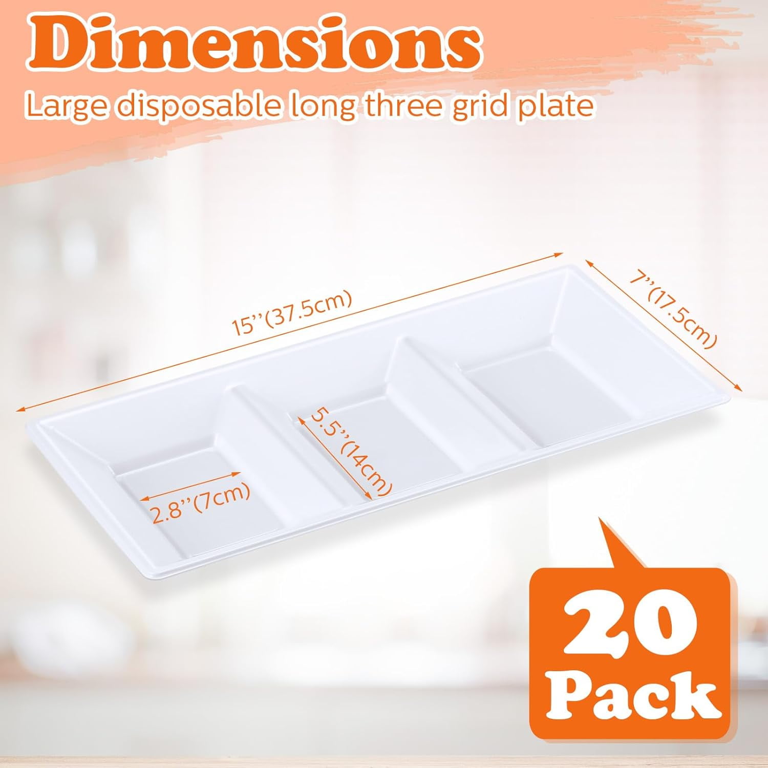 QIHE-20 Pcs 3 Section Serving Tray Bulk Serving Dish Compartment ...