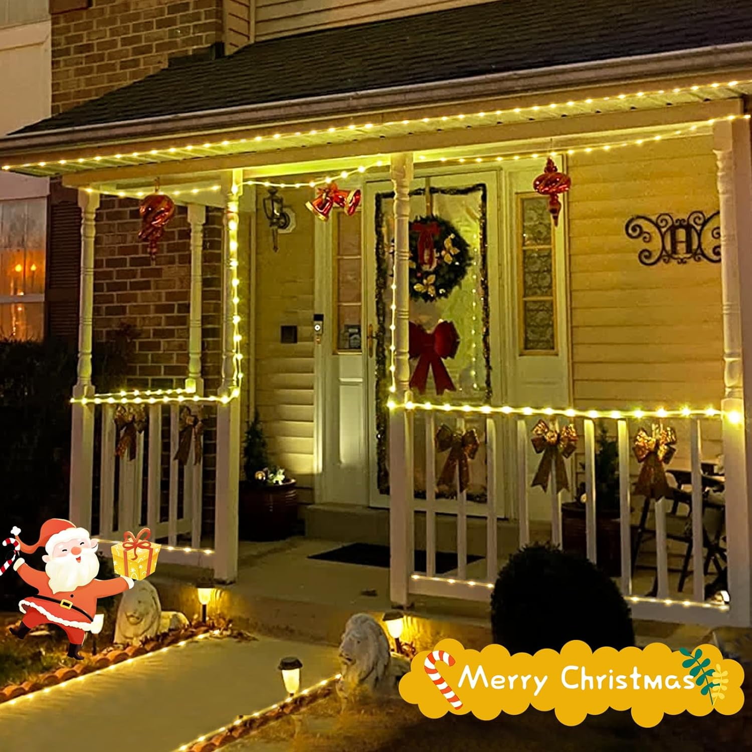 QIHE-200 LED Solar Rope Lights,66ft 8 Modes Solar Rope Lights Outdoor ...