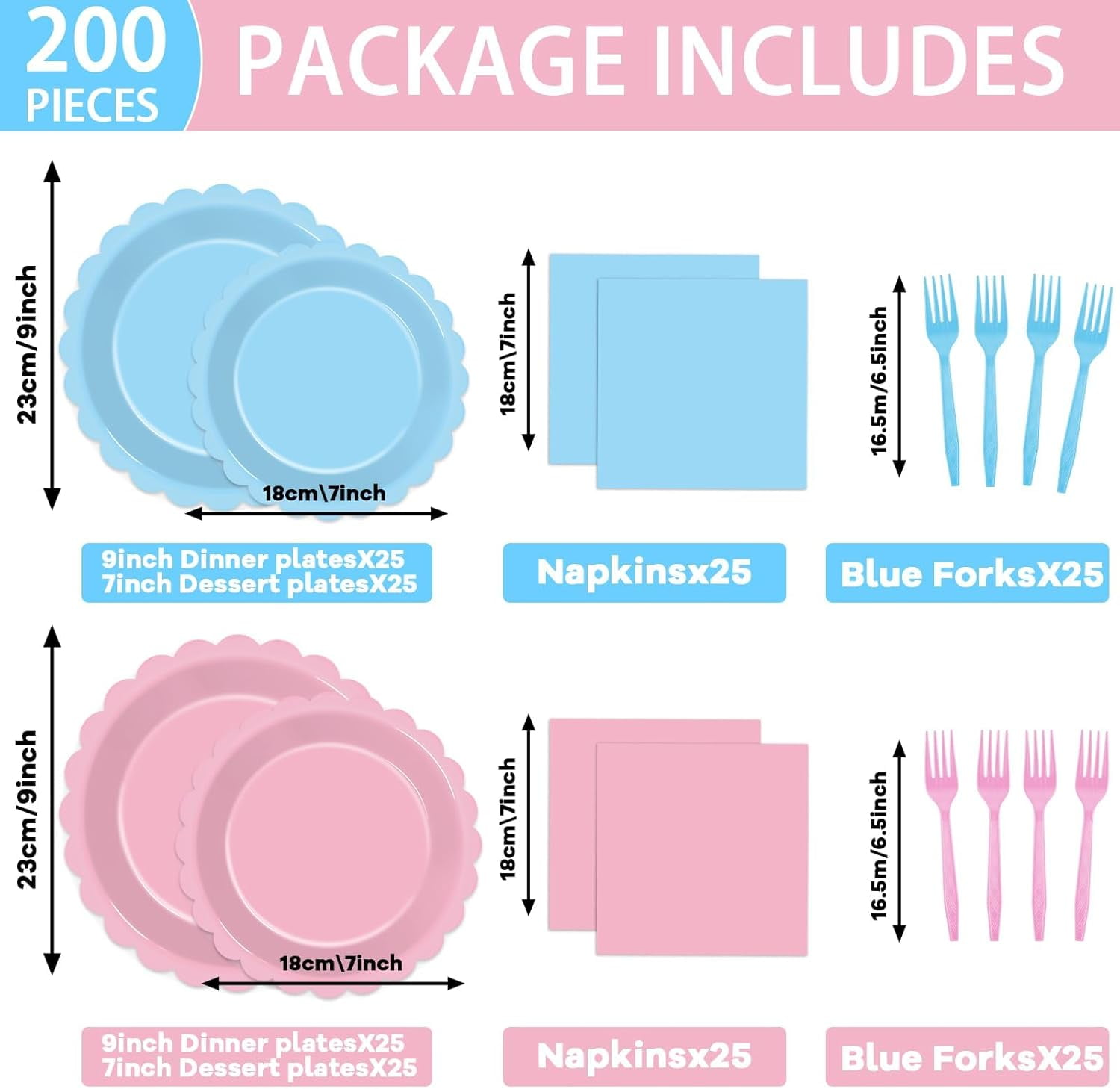 QIHE-200PCS Gender Reveal Plates and Napkins Set Pink and Blue Plates ...