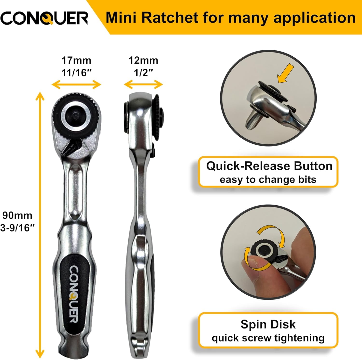 QIHE-22pc 1/4 Ultra Low Profile Mini Ratchet Close Quarter Mini ...