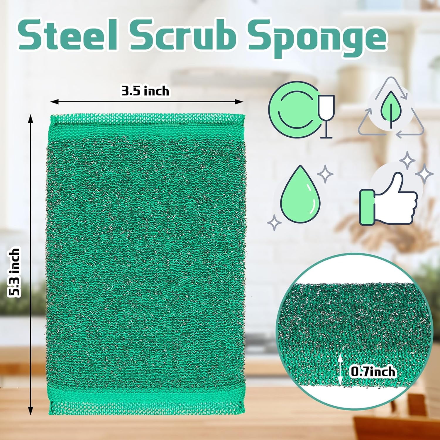 QIHE-24 Pack Steel Scrub Sponges for Dishes Non Scratch Scouring Sponge ...