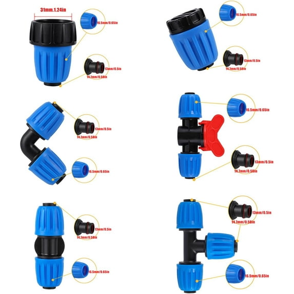 QIHE-24 Pcs 1/2 Inch Drip Irrigation Fittings Kit,Drip Irrigation Hose ...