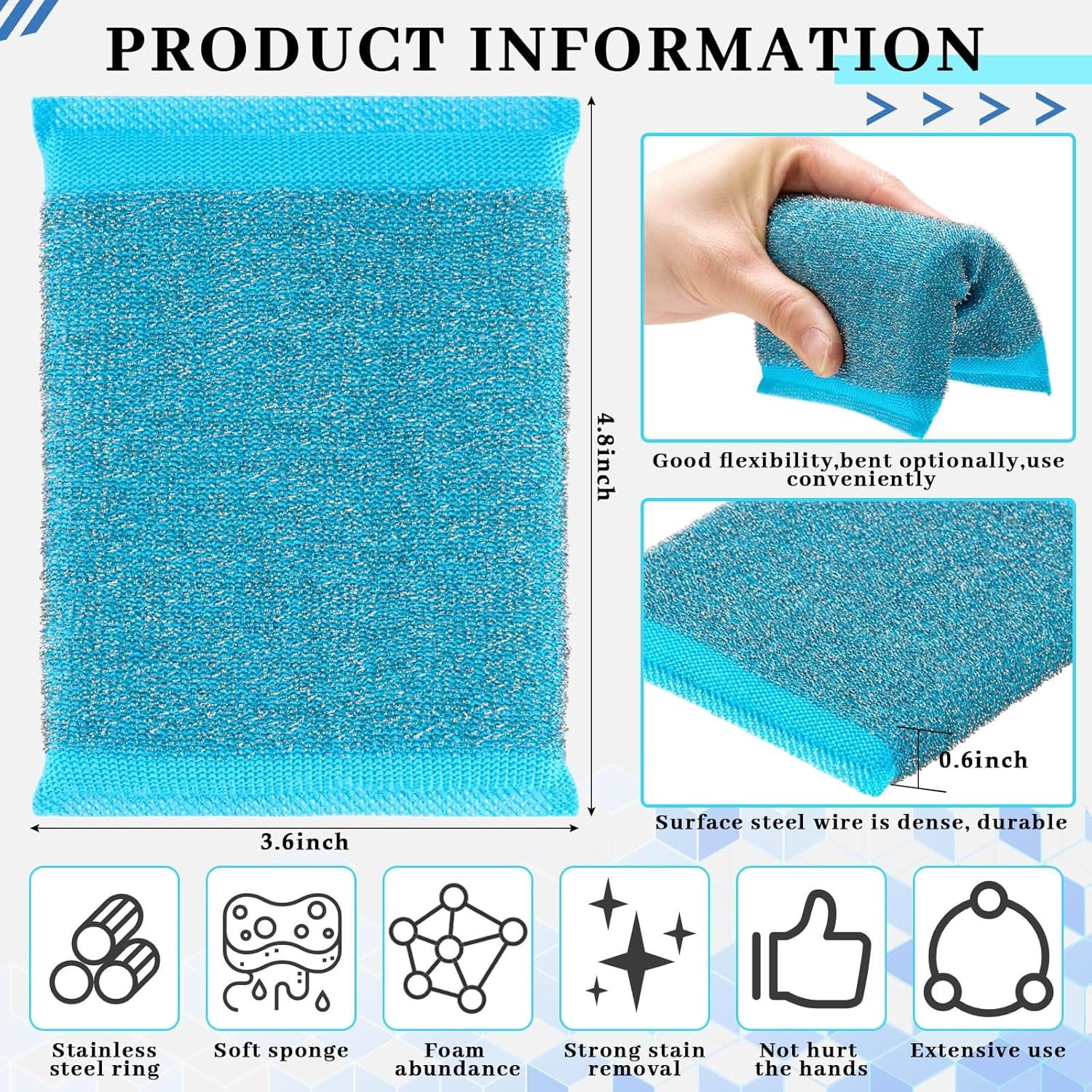 QIHE-24 Pcs Steel Wool Sponges for Kitchen Multi Use Heavy Duty Non ...