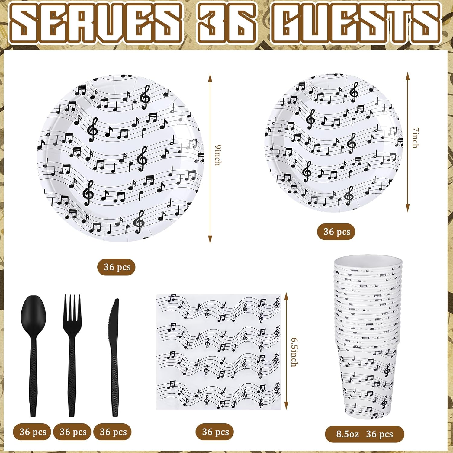 QIHE-252 Pcs Musical Note Plates and Napkins Set Music Themed Party ...