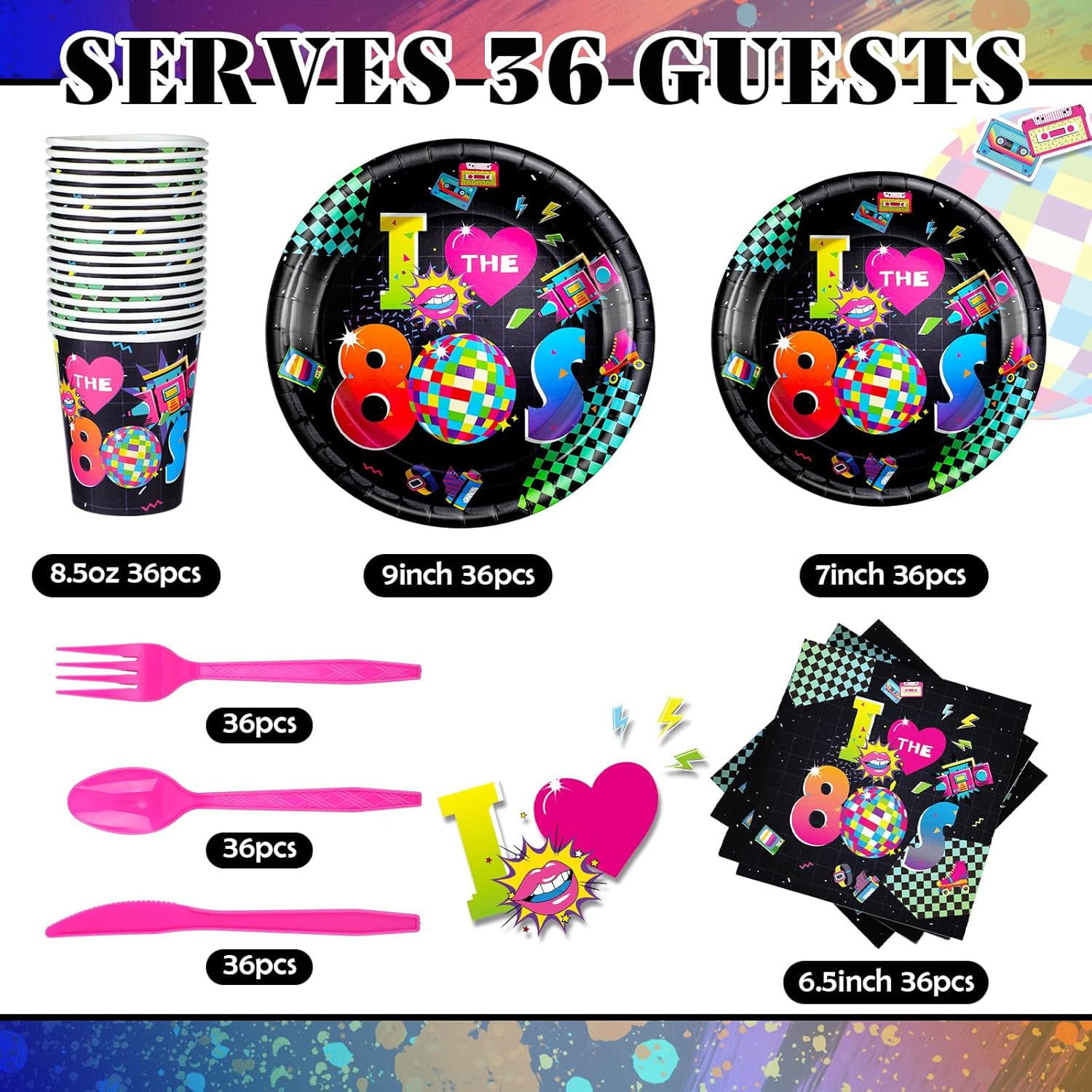 QIHE-252 Pcs Retro 80s Plates and Napkins Set I Love the 1980s Party ...