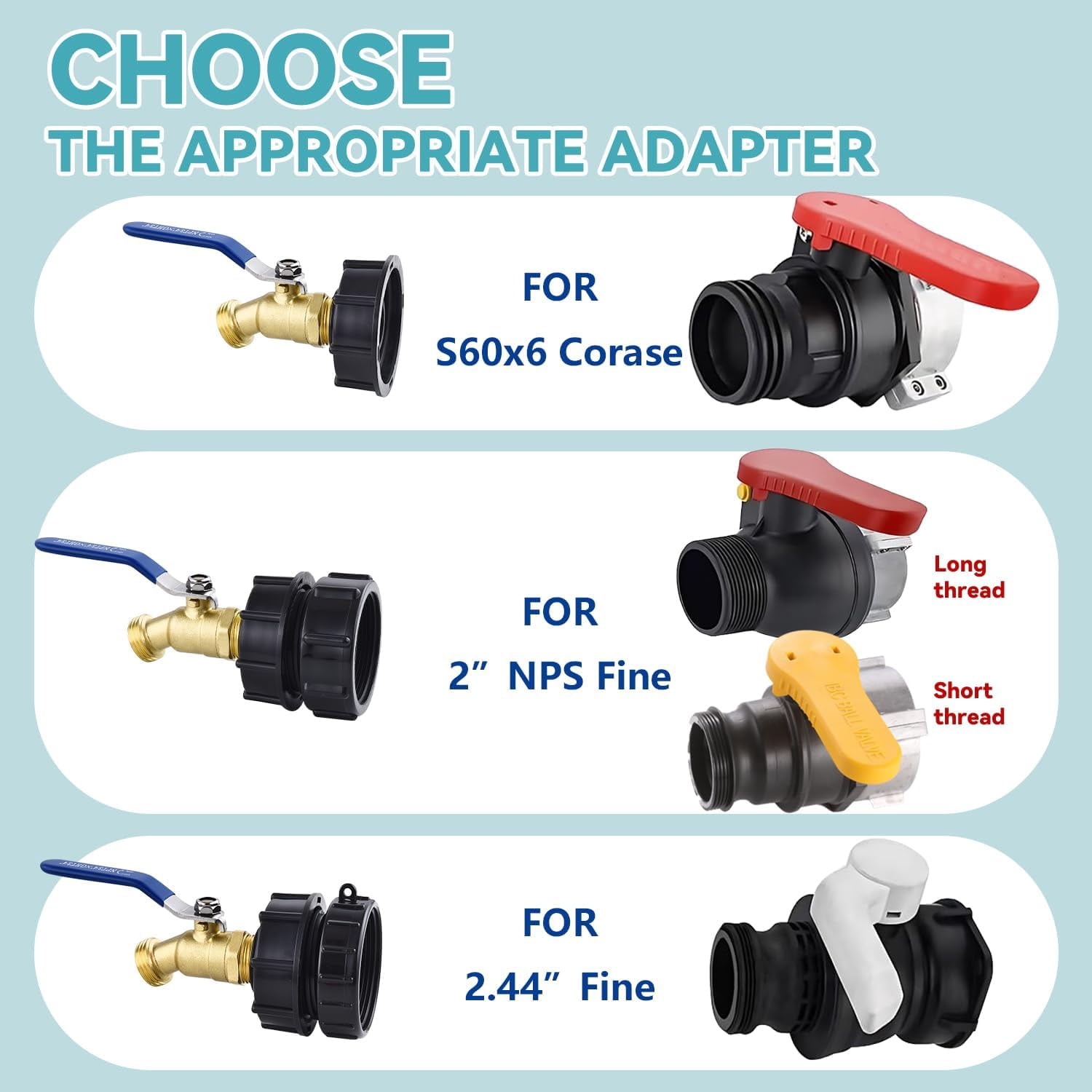 QIHE-275-330 Gallon IBC Tote Tank Adapter,3-Size IBC Tote Hose Adapter ...