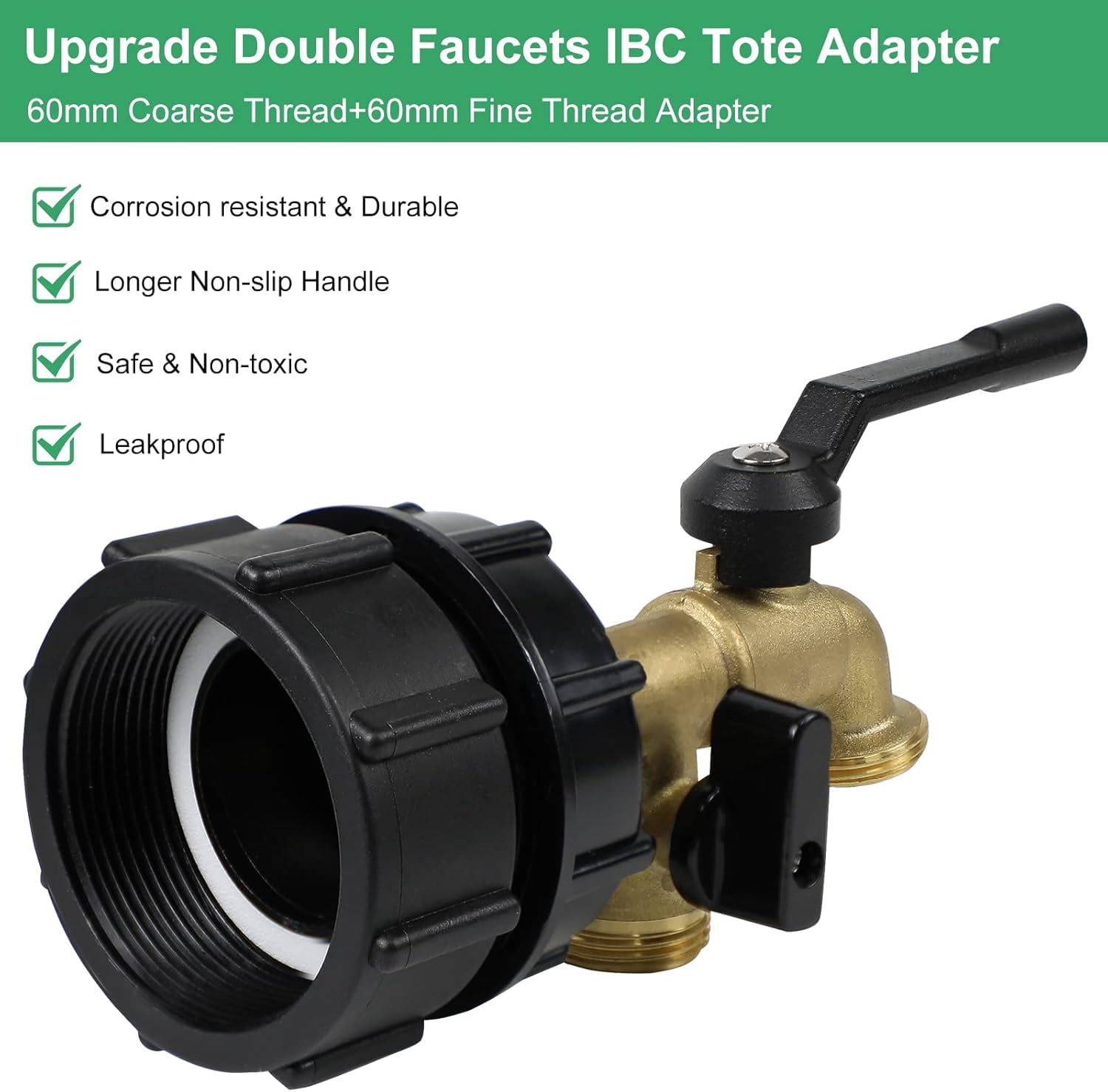 QIHE-275-330 Gallon IBC Tote Water Tank Adapter, 2 in 1 Double Faucets ...