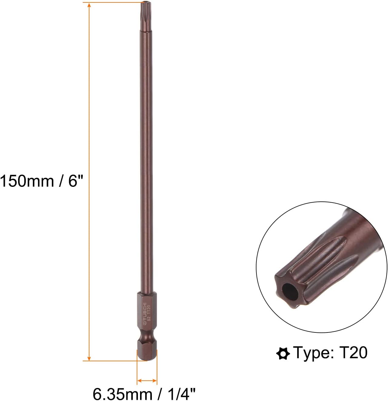 QIHE-2pcs T20 Torx Bit 1/4" Hex Shank 6" Length Magnetic Security Star ...