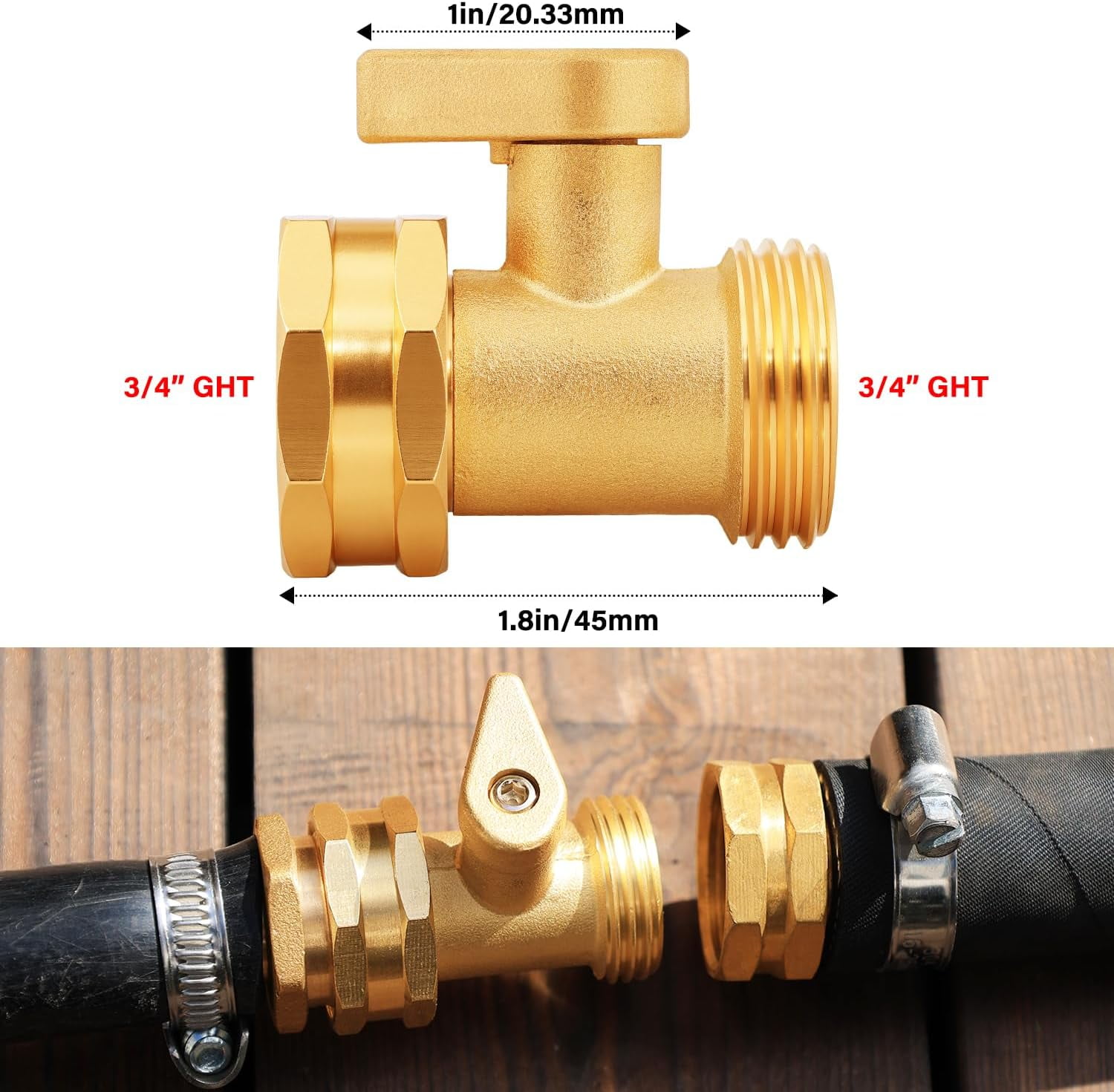 QIHE-3/4 Inch GHT Heavy Duty Brass Ball Valve - Garden Hose Shut Off ...