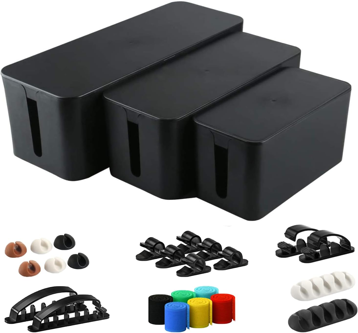 QIHE-3 Pack Cable Management Box with 25 Cable Clips Set - Cord Hider ...