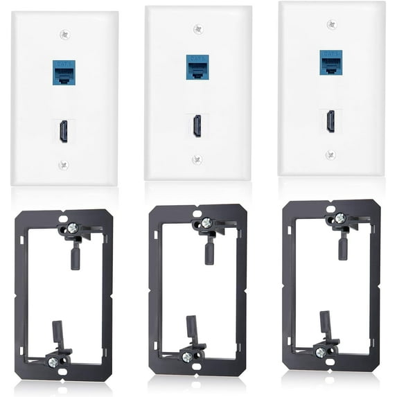 QIHE-3 Pack HDMI Ethernet Wall Plate, RJ45 Cat6 HDMI Keystone Jack, 2 ...
