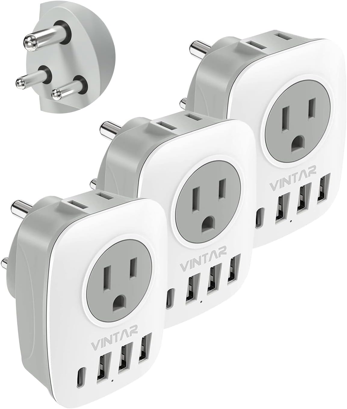 QIHE-3 Pack US to India Plug Adapter, Type D Travel Adapter with 1 USB ...