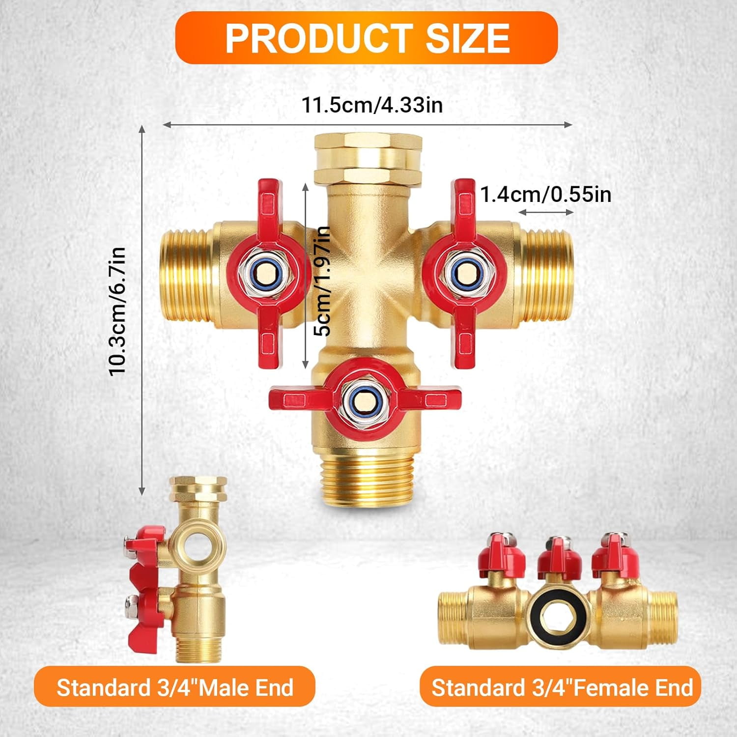 QIHE-3 Way Hose Splitter, High Flow 3 Way Brass Hose Splitters with ...