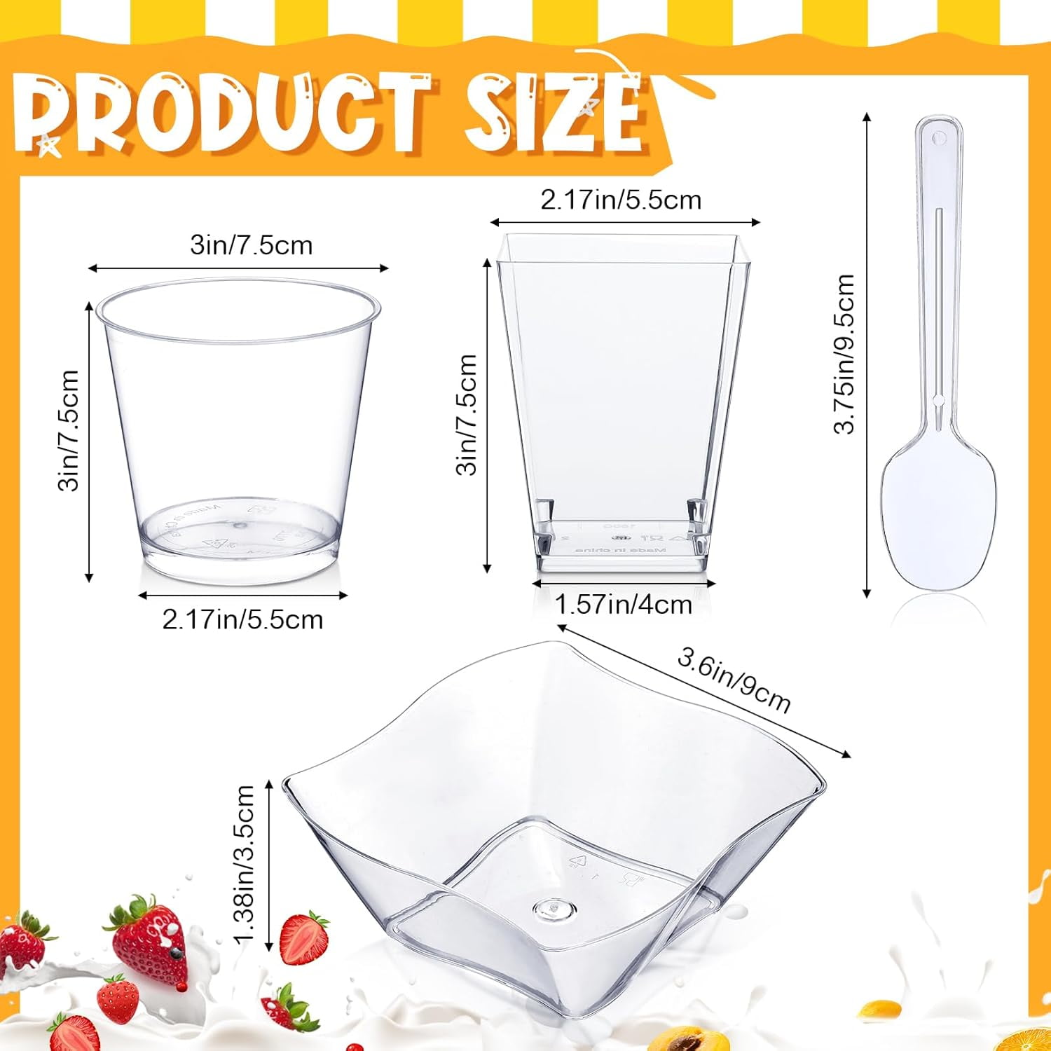 QIHE-300 Count 5 oz 7 oz Mini Dessert Cups Bulk with Spoons, Clear ...