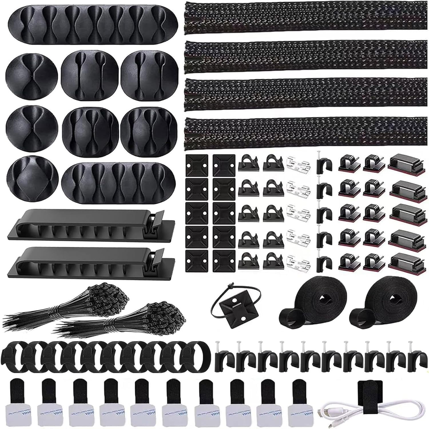 QIHE-302PCS Cable Management Kit 4 Cable Sleeve,45Cable Clips,11Cable ...