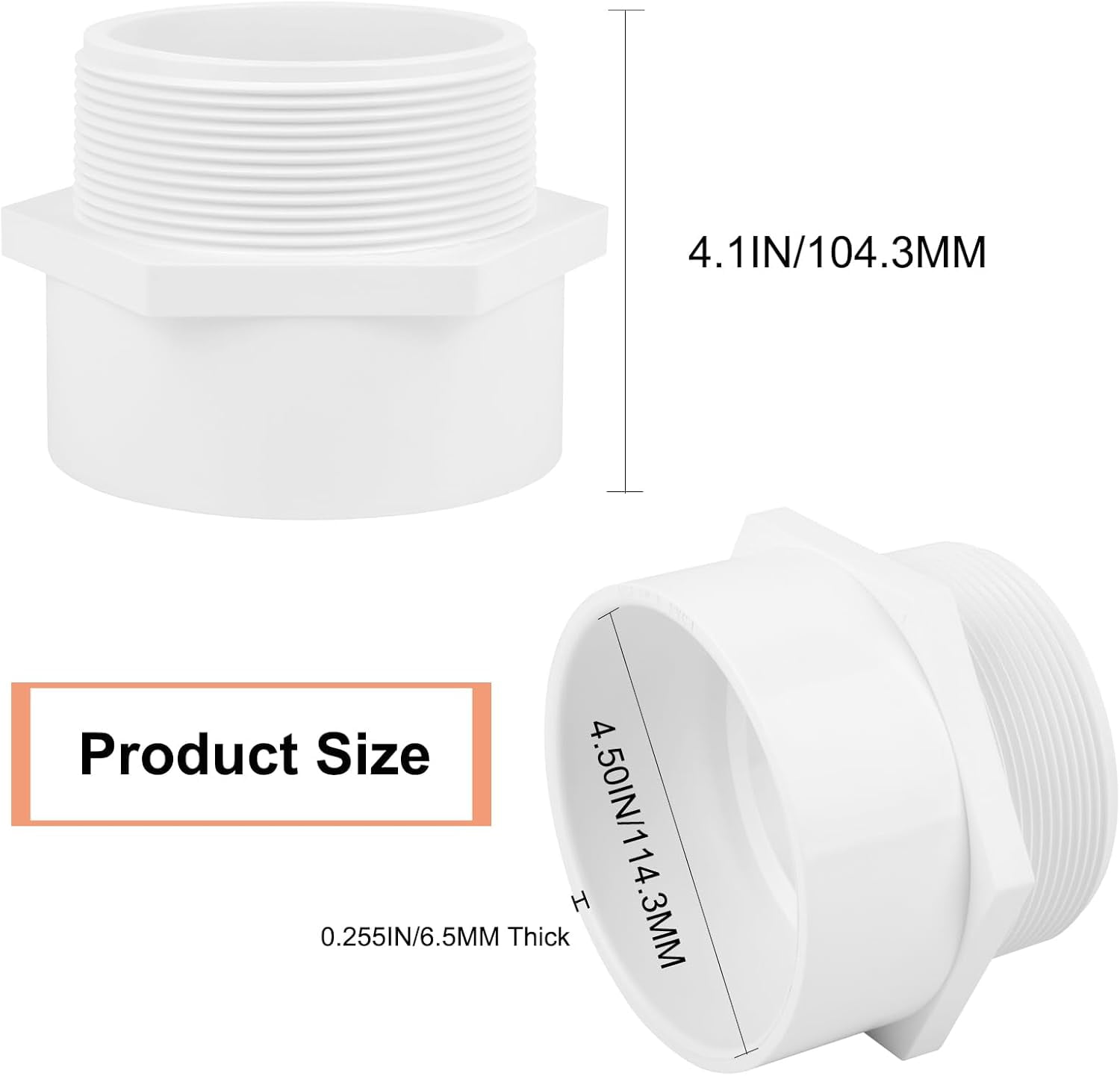 QIHE-4" PVC Male Adapter Pipe Fittings, 2-Way PVC Slip Hose Adapter ...