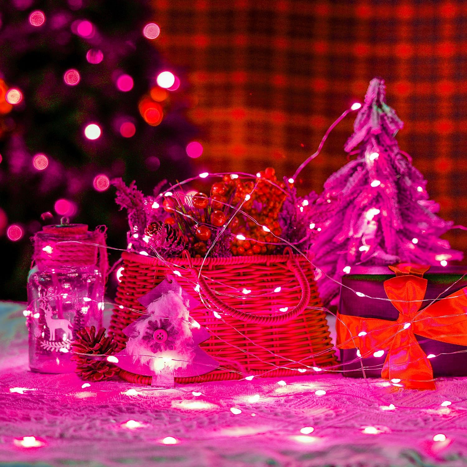 QIHE-4 Pack 50 LED Pink Fairy Lights Battery Operated, 16.1ft Christmas ...