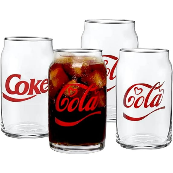 QIHE-4 Pack Can Shape Coke Glass Cups, Updating 16oz Coca Cola Drinking ...