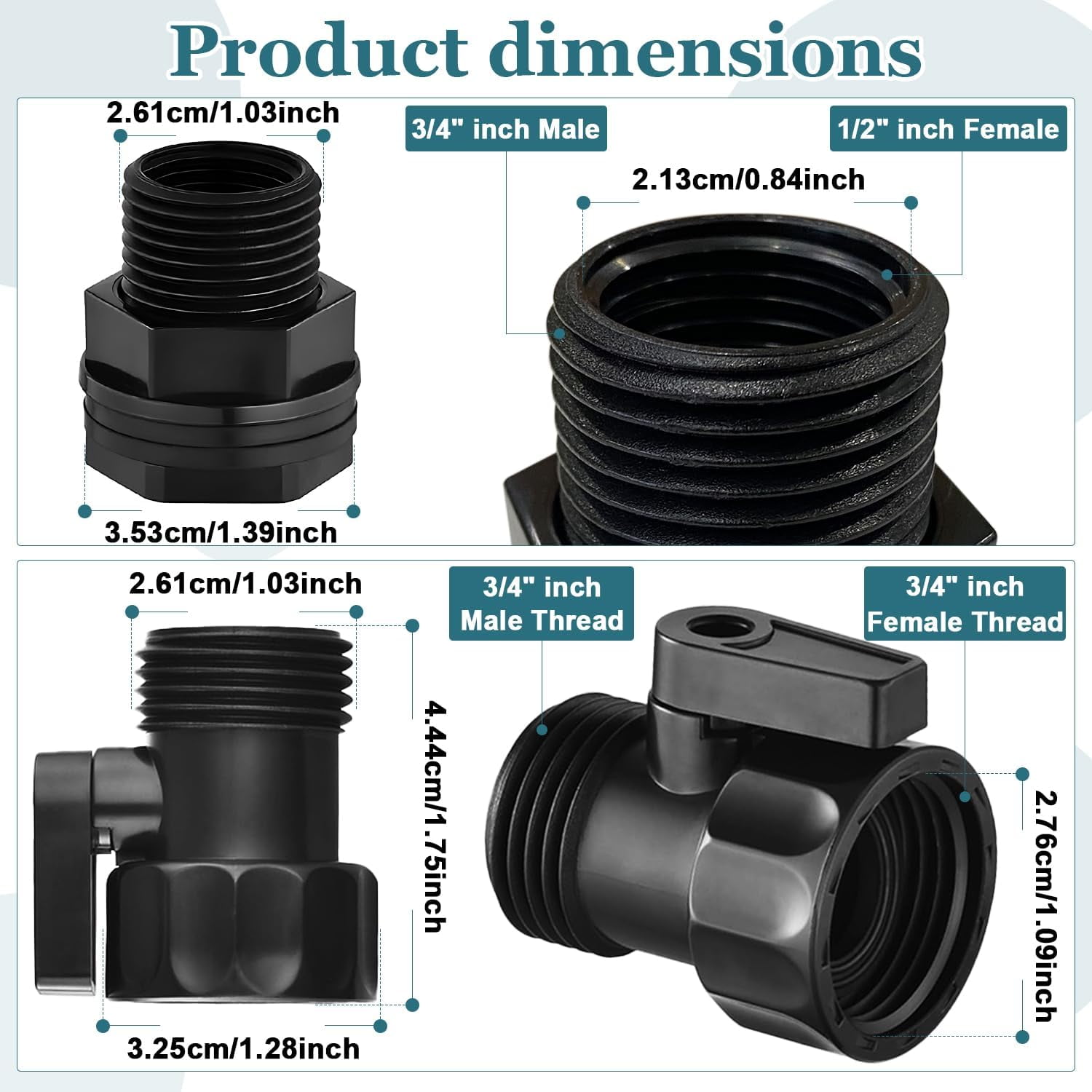 QIHE-4 Pack Rain Barrel Spigot kit 3/4'' Plastic Garden Hose Shut Off ...