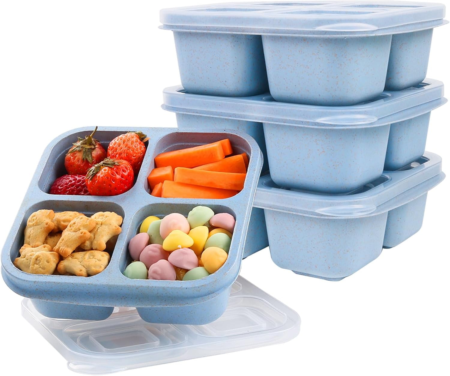 QIHE-4 Pack Snack Containers, 4 Compartments Snackle Box Container ...