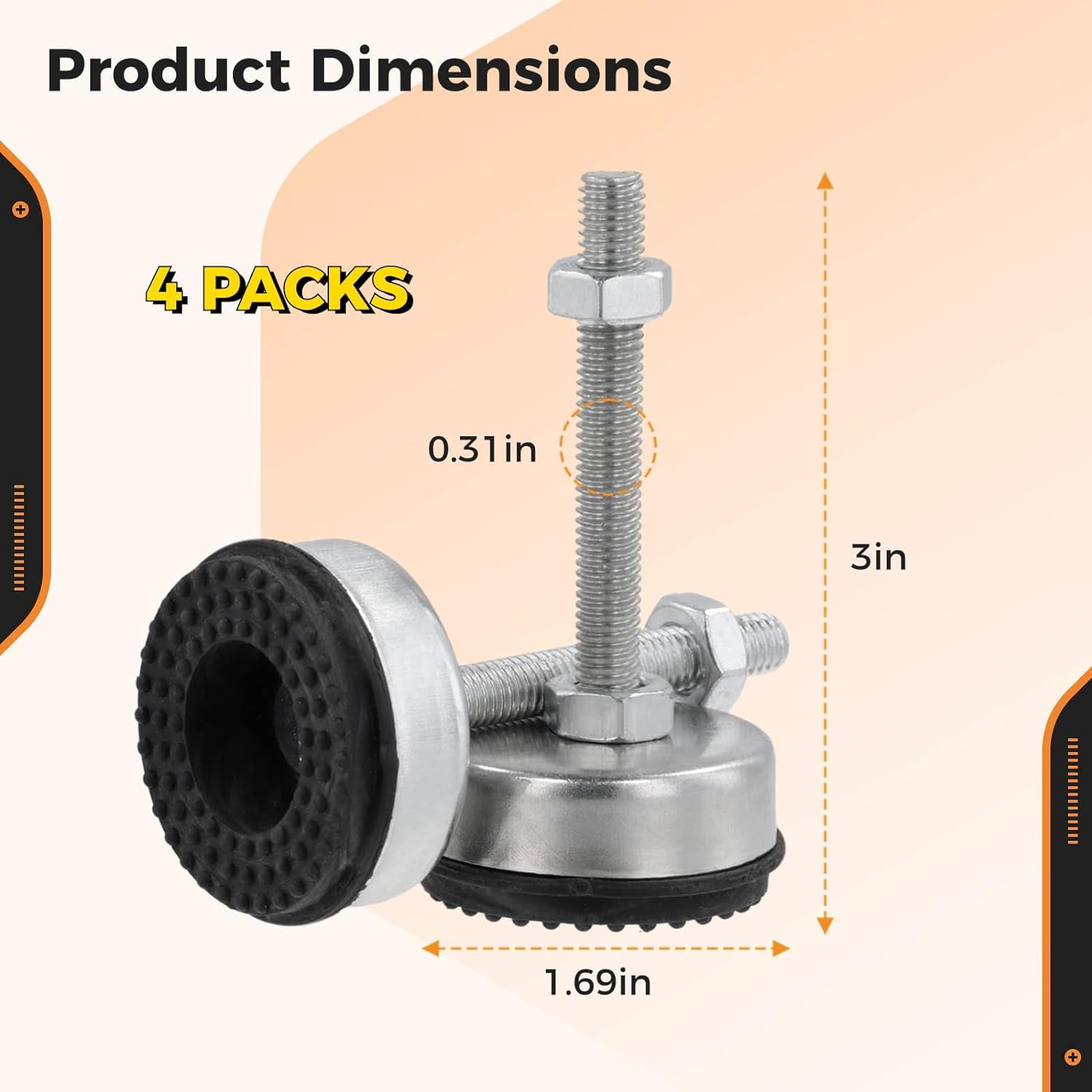 QIHE-4 Packs M8 Furniture Leveling Feet, Heavy-Duty Table Leg Levelers ...