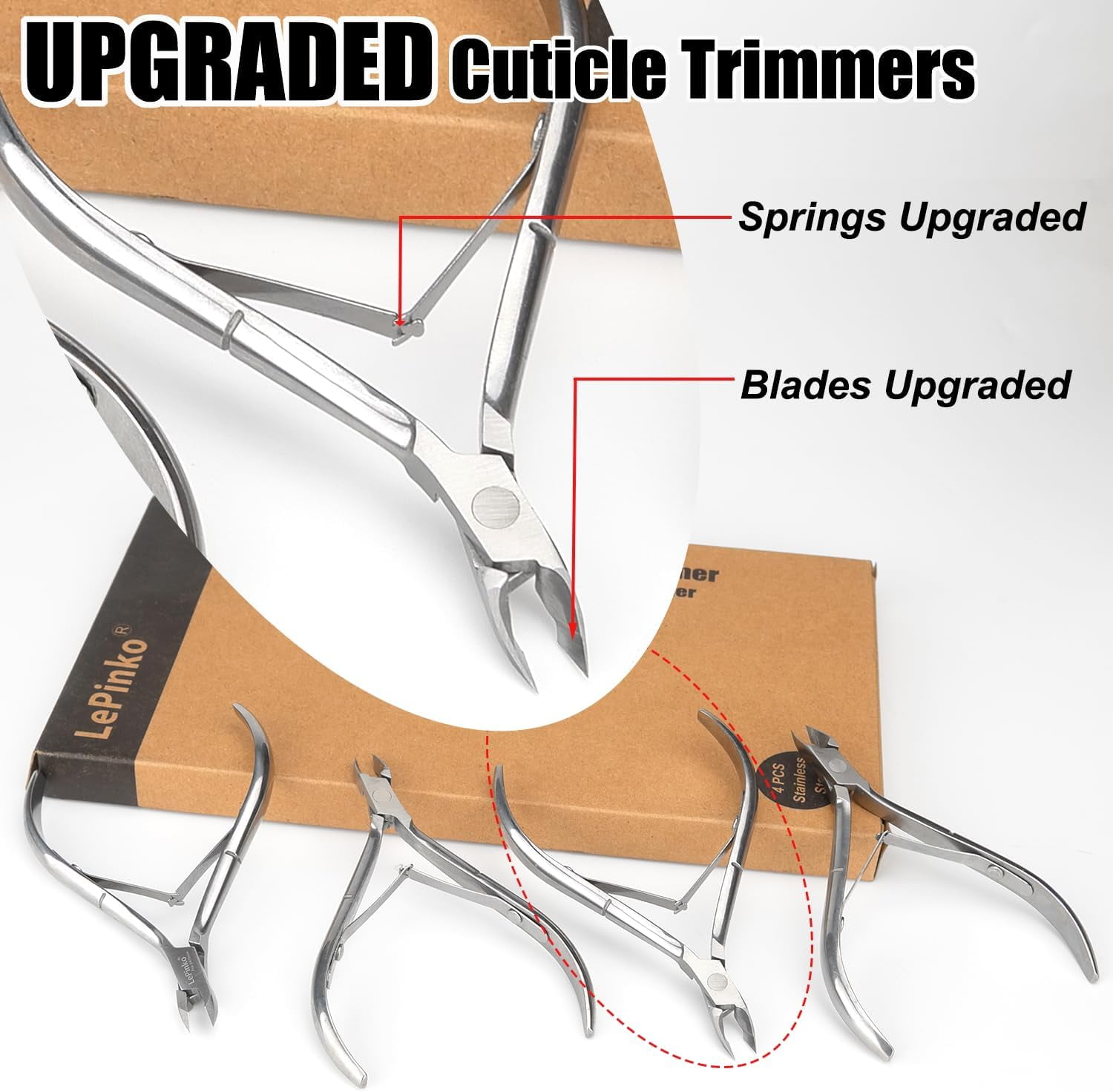 QIHE-4 Packs Upgraded Cuticle Trimmer kit, Sharp Dead Skin Clipper ...
