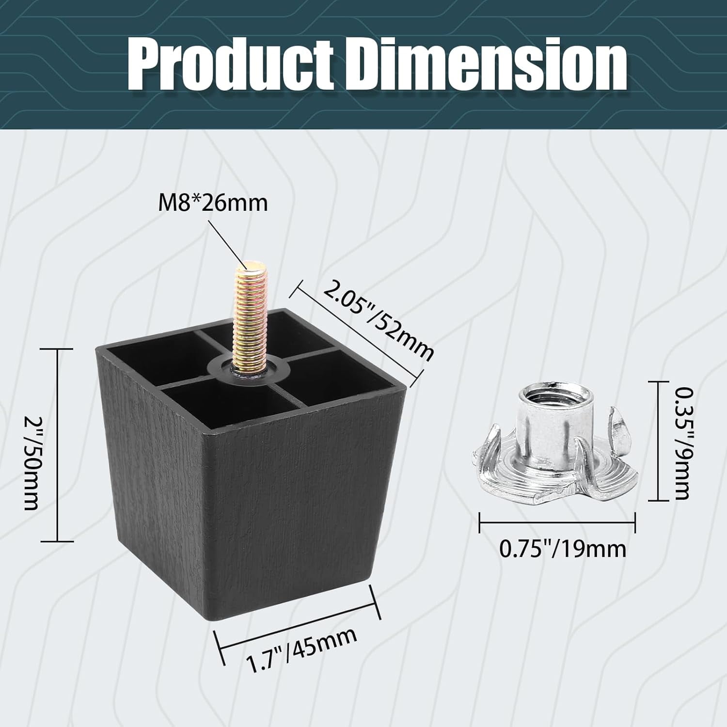 QIHE-4 Pcs 2 Inch Plastic Table Legs, Black Tapered Furniture Legs ...