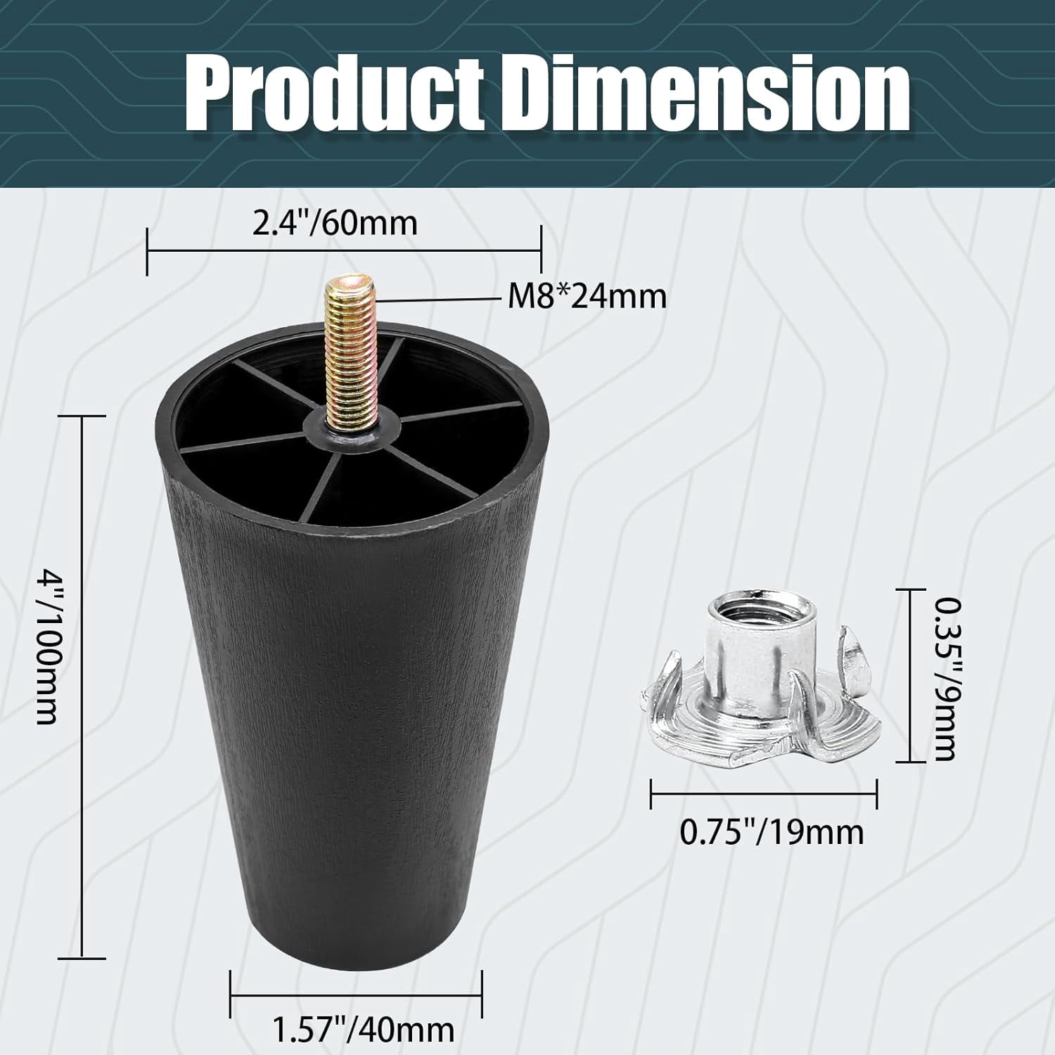 QIHE-4 Pcs 4 Inch Plastic Table Legs, Black Tapered Furniture Legs ...