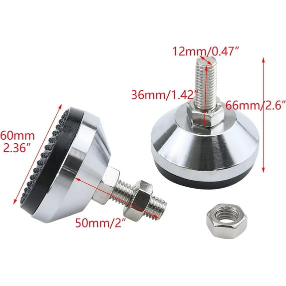 QIHE-4 Pcs Heavy Duty M12 Thread 2-Inch Adjustable Leg Leveler Carbon ...