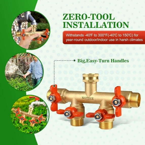 QIHE-4 Way Brass Hose Splitter Full Flow with Metal Handle - Heavy Duty ...