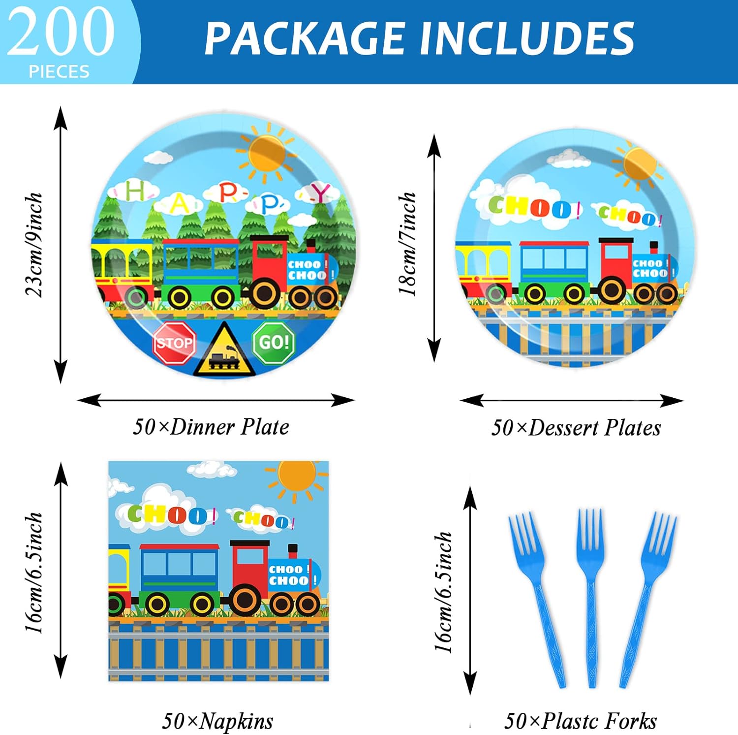 QIHE-50 Guests Train Plates and Napkins Birthdy Party Supplies Train ...