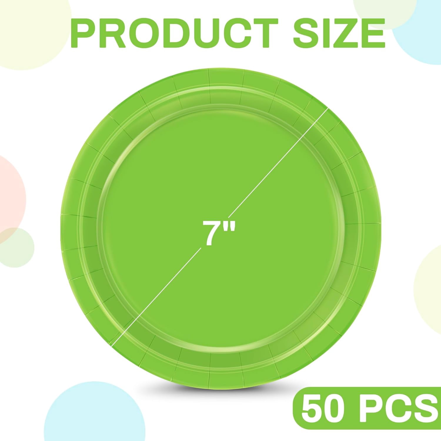 QIHE-50 PCS Disposable Plates Lime Green, 7" Bulk Paper Plates, Dessert ...