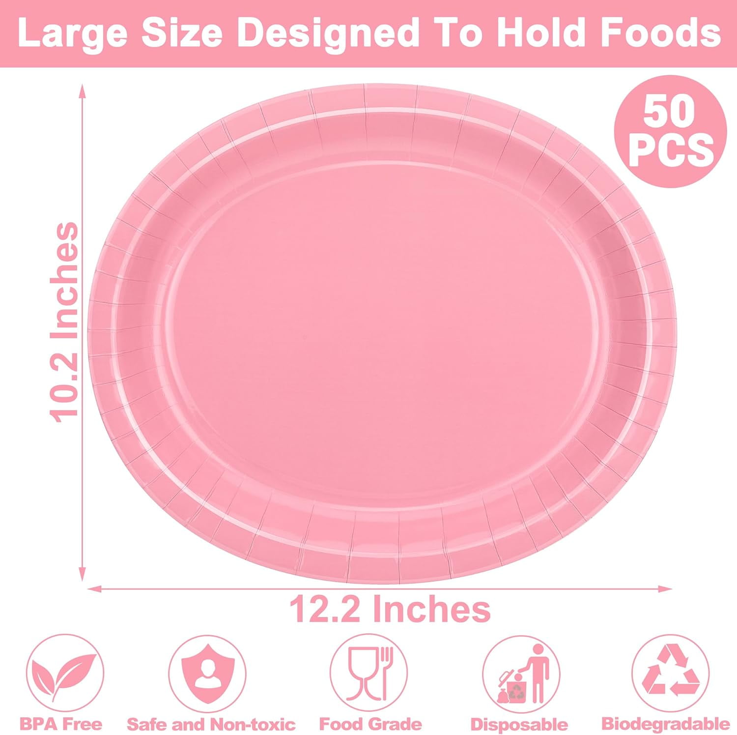 QIHE-50 Pcs Party Decorations, 12.2'' X 10.2'' Oval Large Paper Plates ...