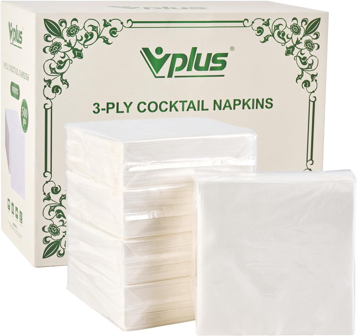 QIHE-500 Pack Cocktail Napkins Paper, 3-Ply Beverage Napkins ...
