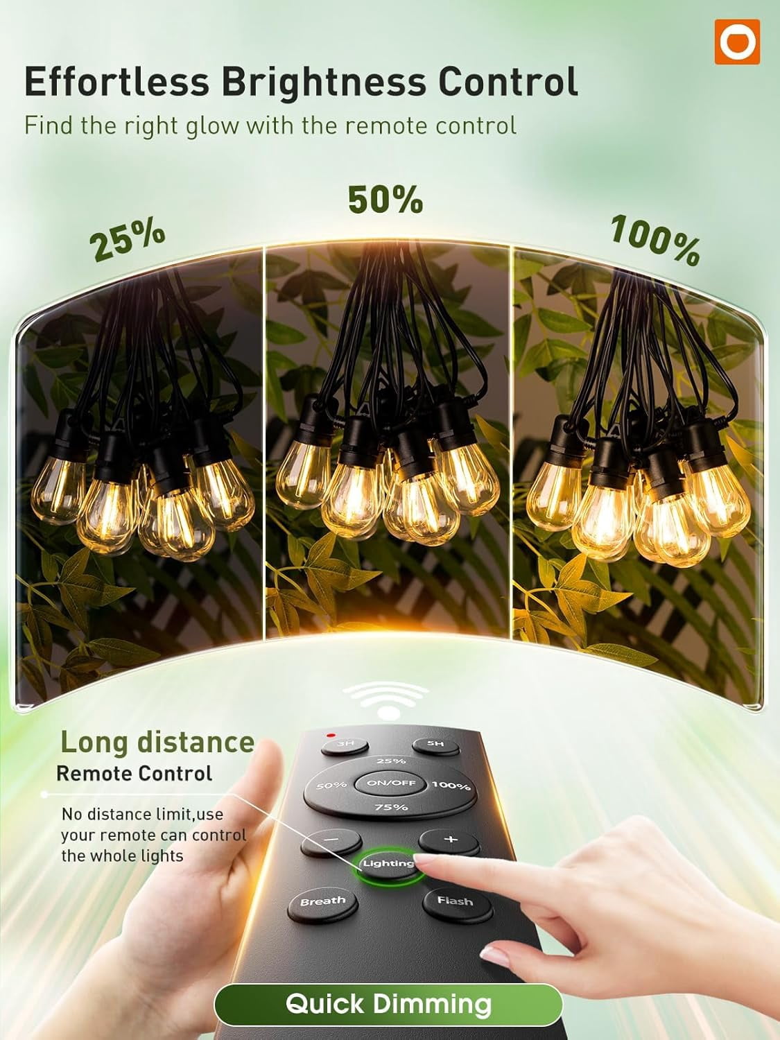 QIHE-50FT LED Outdoor String Lights, Remote Dimmable Patio Lights with ...