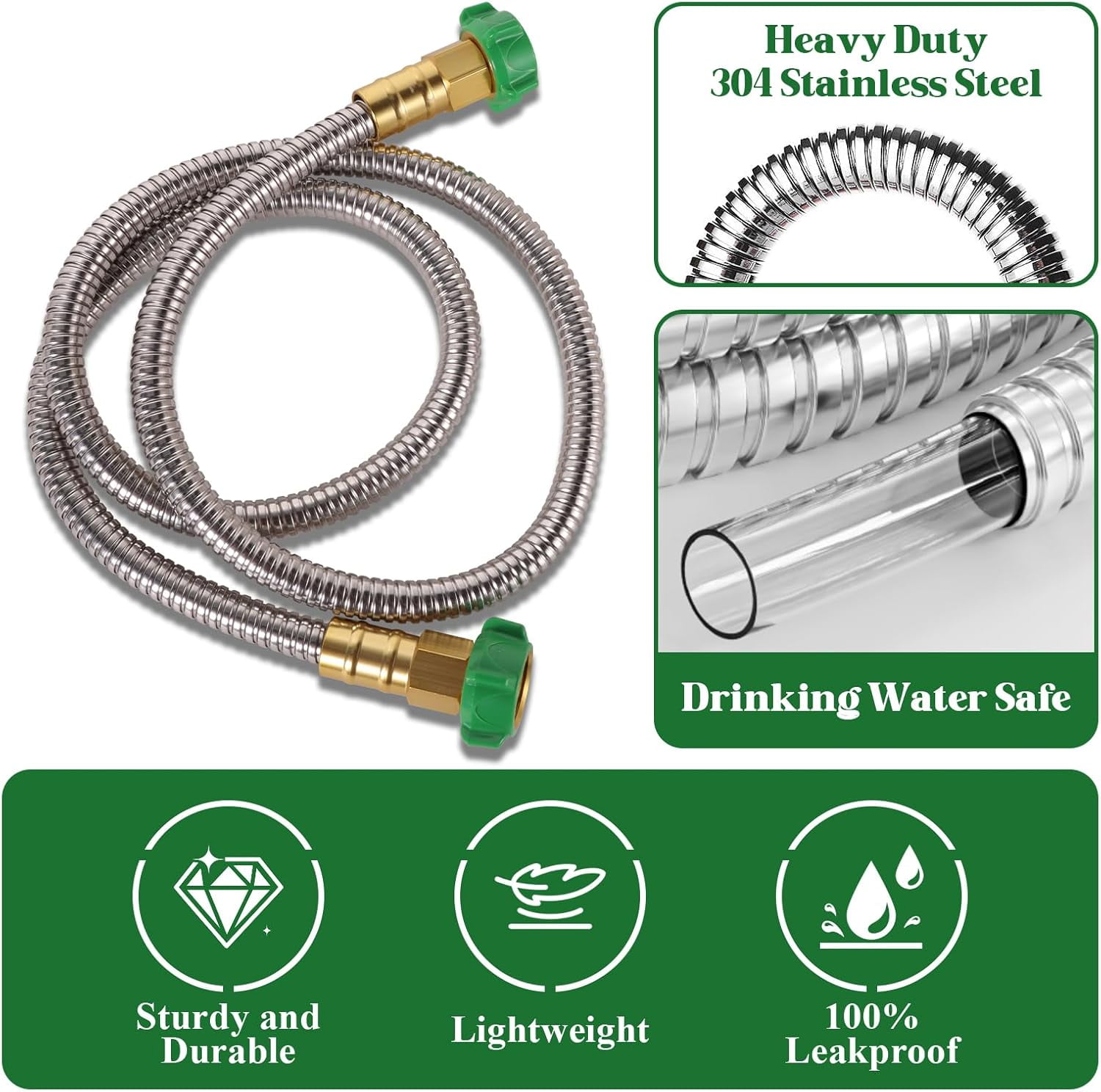 QIHE-5FT Short Garden Hose 3/4" with Female to Female Connector, Metal ...