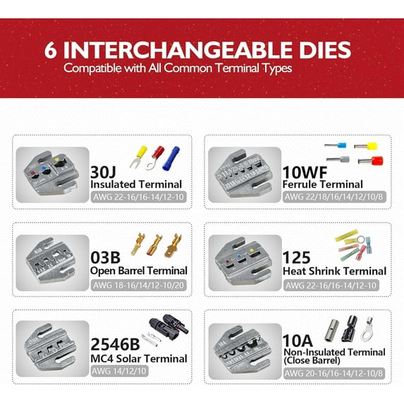 QIHE-6 Piece Ratcheting Crimper Tool Kit, Quick Exchange Wire Cimping ...