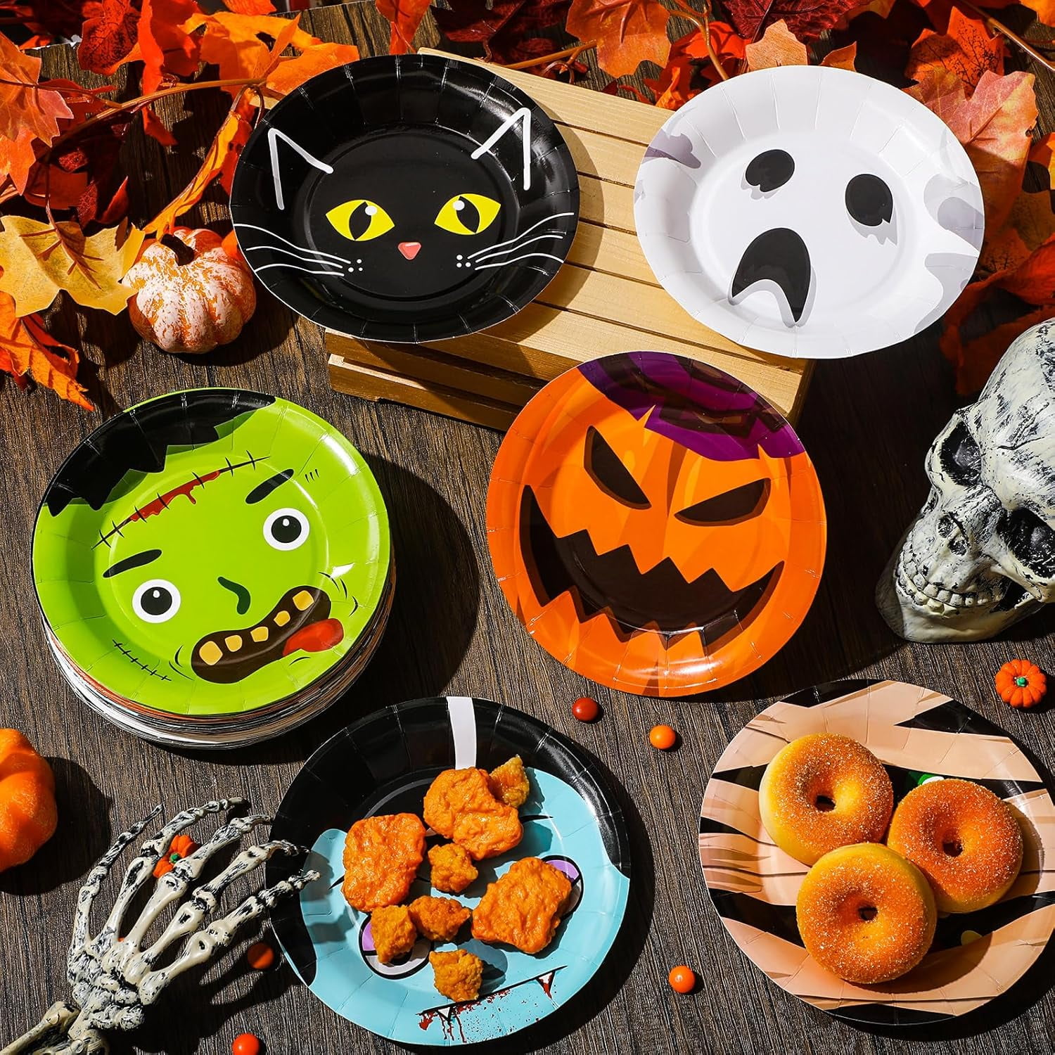 QIHE-60 Pcs 7 Inch Halloween Paper Plates Disposable Round Dessert ...