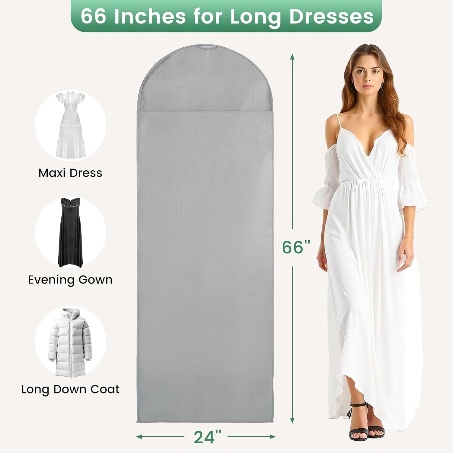 QIHE-66 Inch Garment Bags for Hanging Clothes - Long Dress Bags for ...