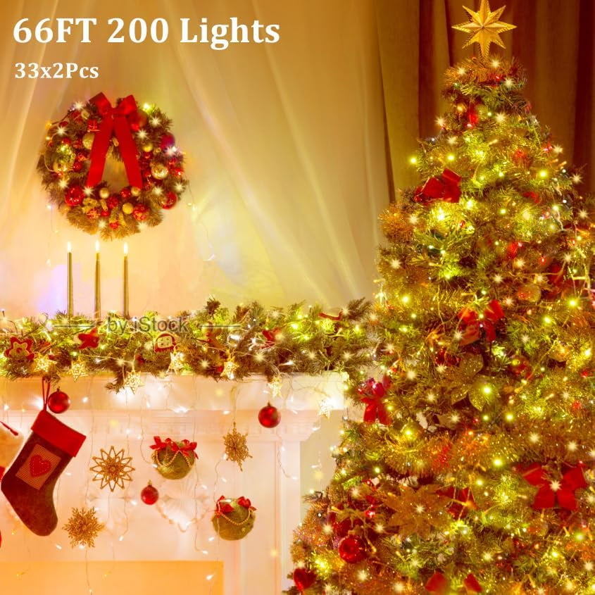 QIHE-66FT Rechargeable String Lights - 100 LEDs 8 Modes with Timer for ...