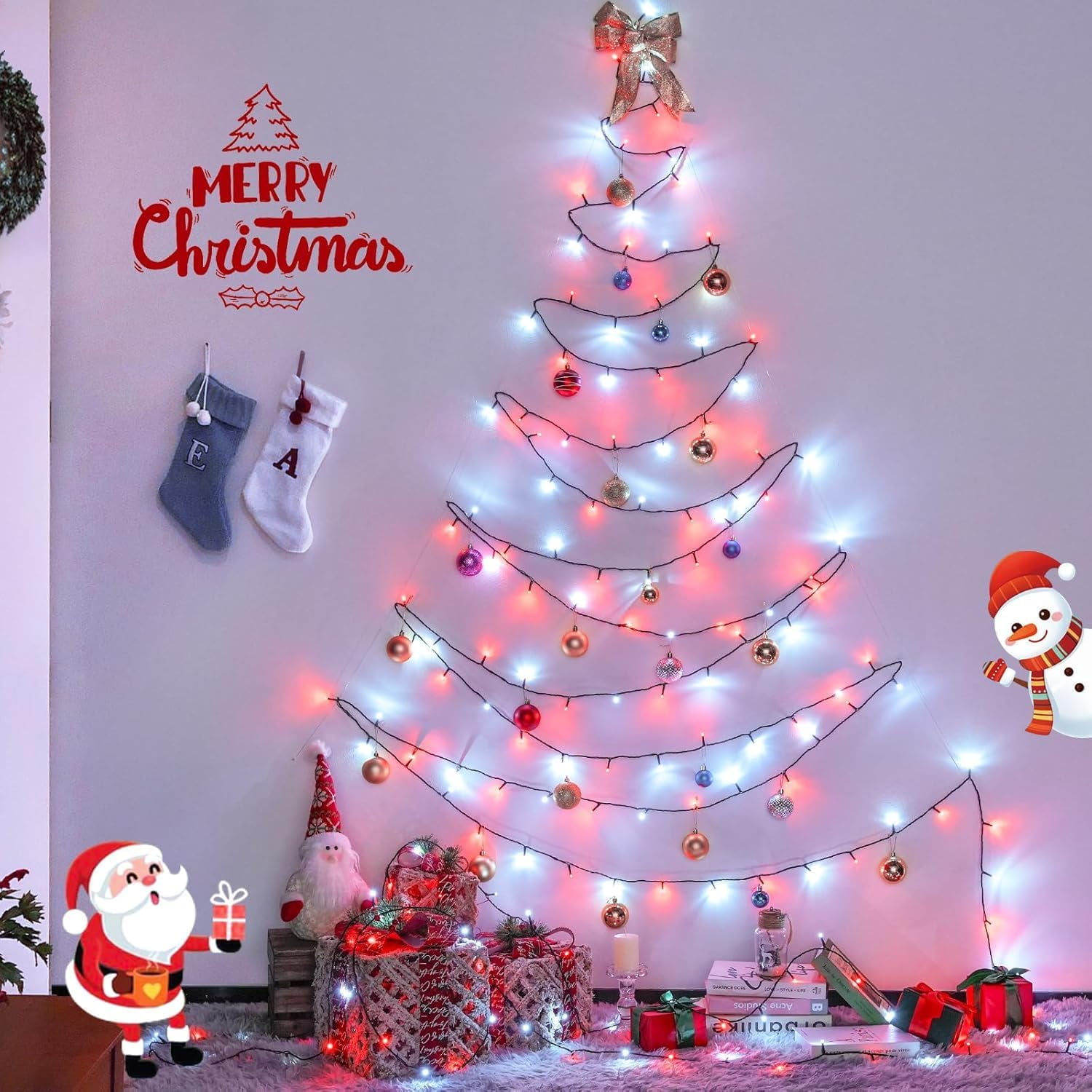 QIHE-66ft 200 LED Red and White Christmas Lights, Outdoor String Plug ...