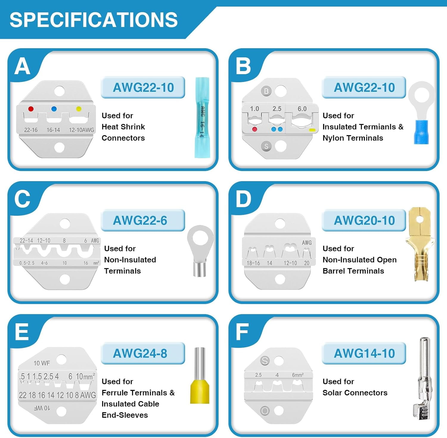 QIHE-6PCS Crimping Tool Set - Ratcheting Wire Crimper - for Heat Shrink ...